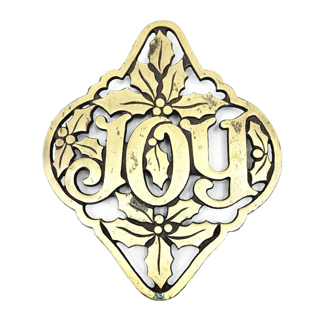 Vintage Cast Iron JOY Wall Decor Trivet Gold Tone Christmas Holiday ...