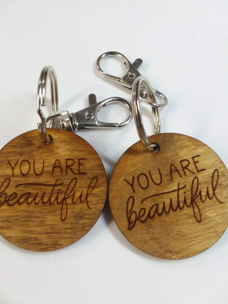 Positivity Keychains, Laser Cut Engraved, Birch Keychains, Positive ...