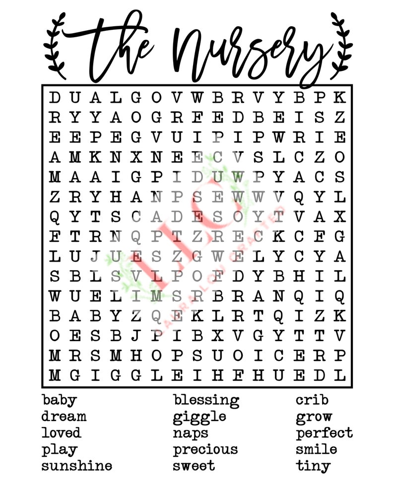 Nursery Word Search Printable Nursery Wall Art Nursery - Etsy