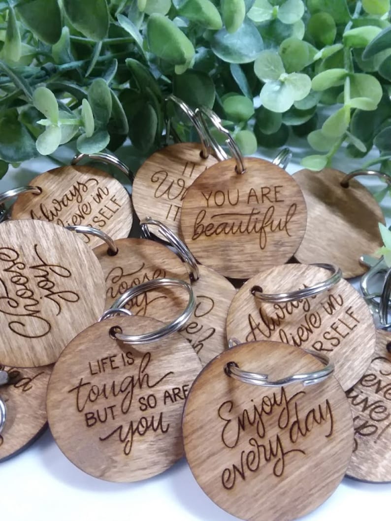 Positivity Keychains, Laser Cut Engraved, Birch Keychains, Positive ...