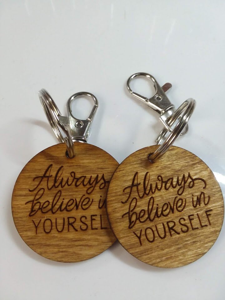 Positivity Keychains, Laser Cut Engraved, Birch Keychains, Positive ...