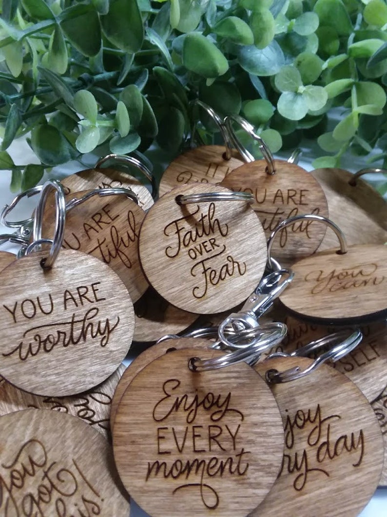 Positivity Keychains, Laser Cut Engraved, Birch Keychains, Positive ...