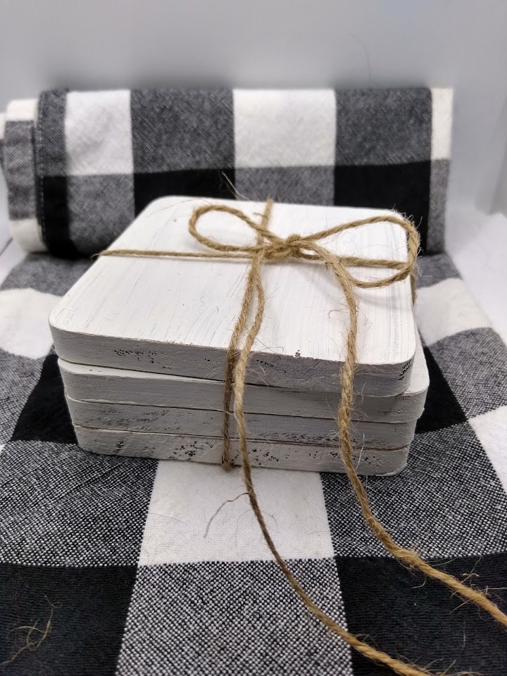 Wood Coasters, Wooden Rustic Farmhouse Coasters, Set of 4, Handmade ...