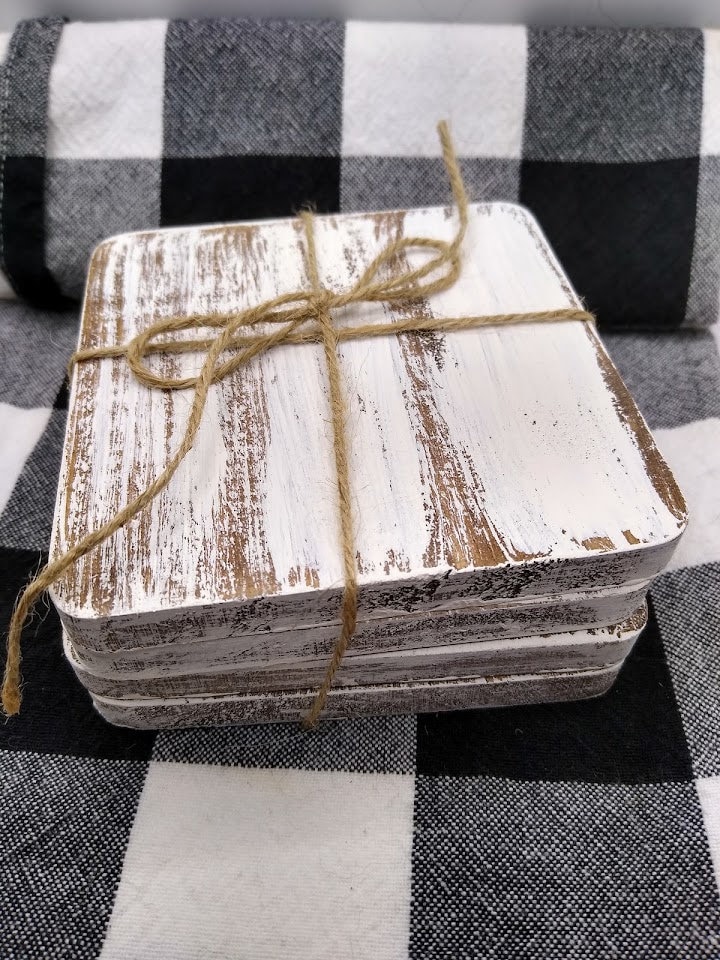Wood Coasters, Wooden Rustic Farmhouse Coasters, Set of 4, Handmade ...