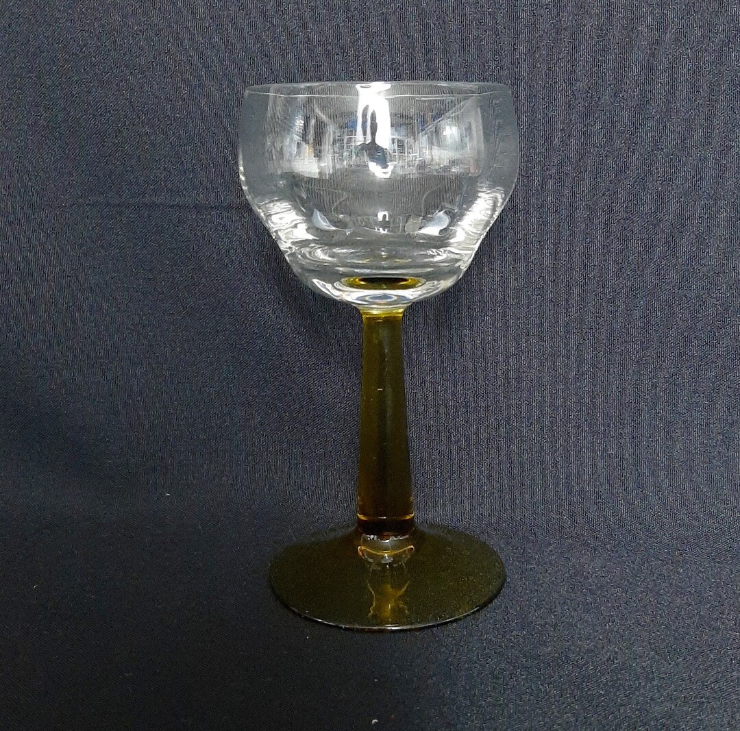 Art Nouveau Wine Glass Faceted Cupa on Thick Green Stem. in Very Good ...