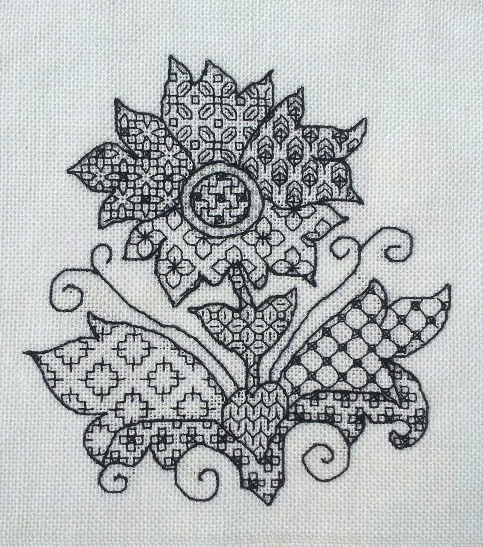 Blackwork Pattern, Vintage Flower, Traditional Style, Jacobean or Tudor ...