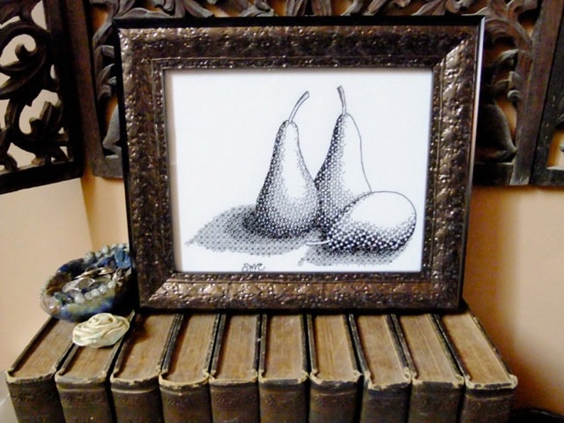 Blackwork Pattern, Three Pears, Shaded Embroidery, Varied Threads ...