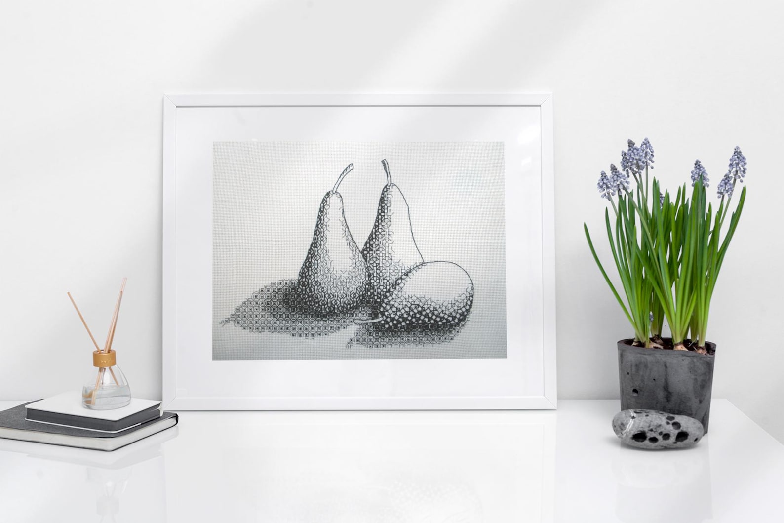 Blackwork Pattern, Three Pears, Shaded Embroidery, Varied Threads ...