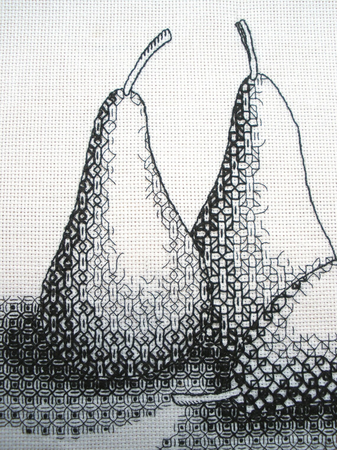 Blackwork Pattern, Three Pears, Shaded Embroidery, Varied Threads ...