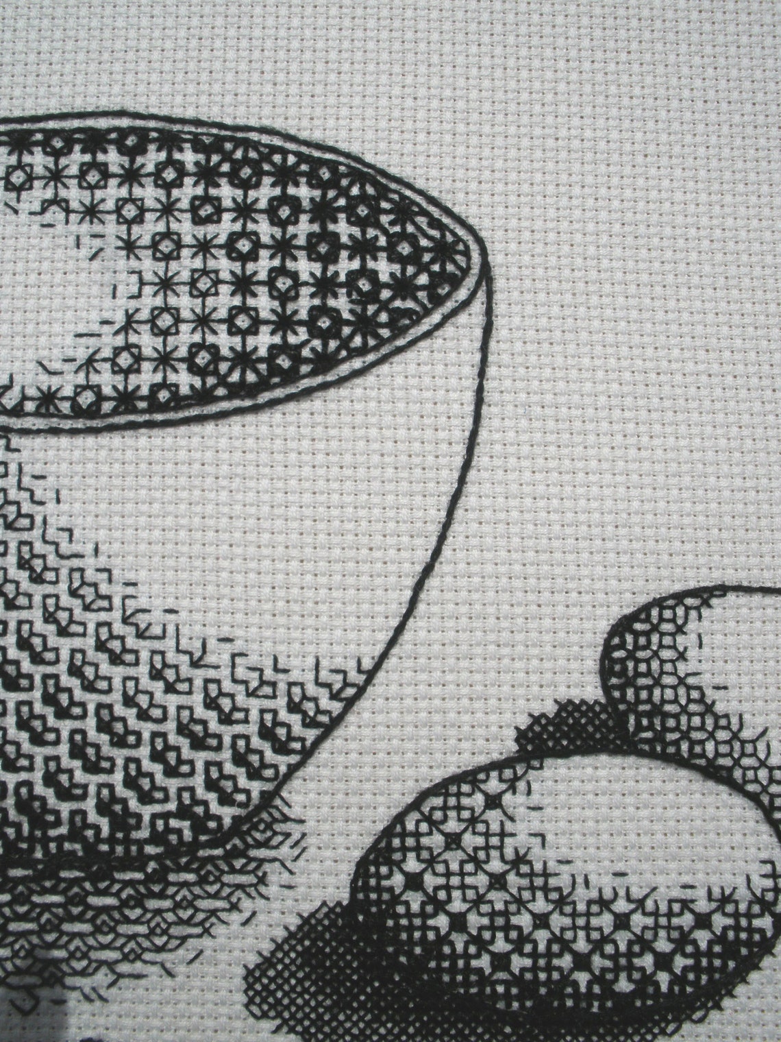 Blackwork Pattern, Eggs and Bowl, Aida Fabric, Shaded Design, 3D Effect ...