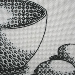 Blackwork Pattern, Eggs and Bowl, Aida Fabric, Shaded Design, 3D Effect ...