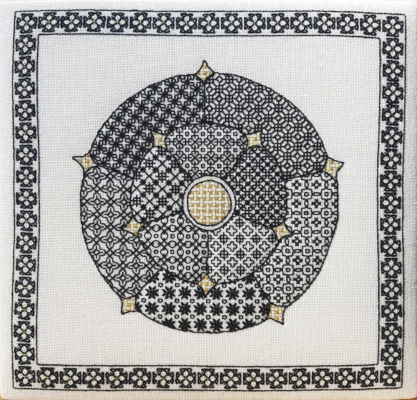 Tudor Rose, Blackwork Pattern, Stitch Sampler, Geometric Motifs, Black ...