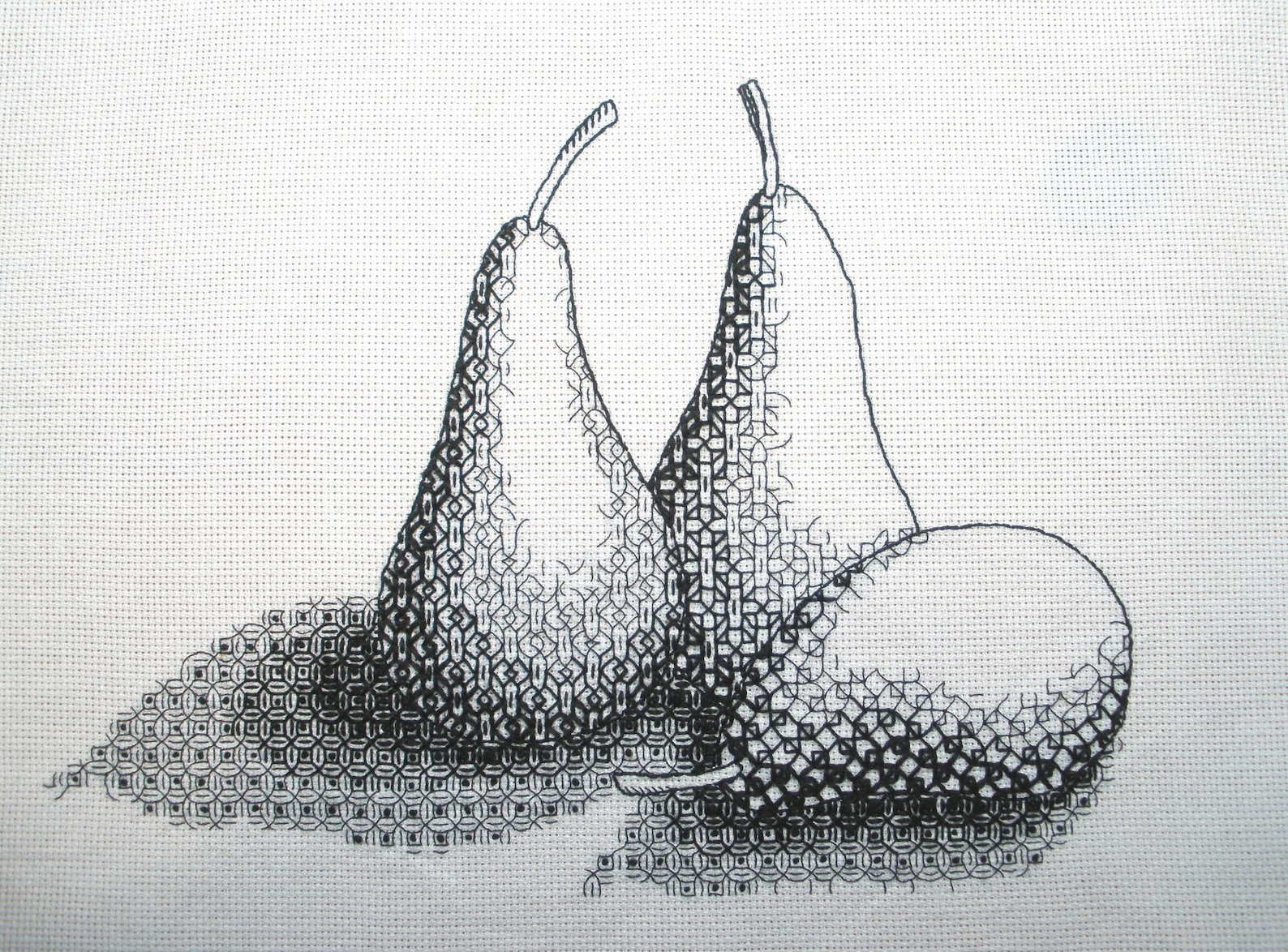 Blackwork Pattern, Three Pears, Shaded Embroidery, Varied Threads ...