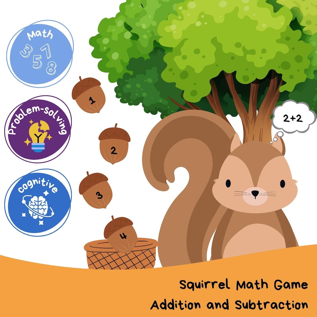 Squirrel Math Game – Printable Preschool Addition & Subtraction ...
