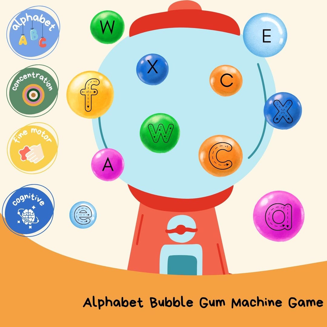 ABC Bubble Gum Game Printable | Letter Recognition & Tracing Activity ...