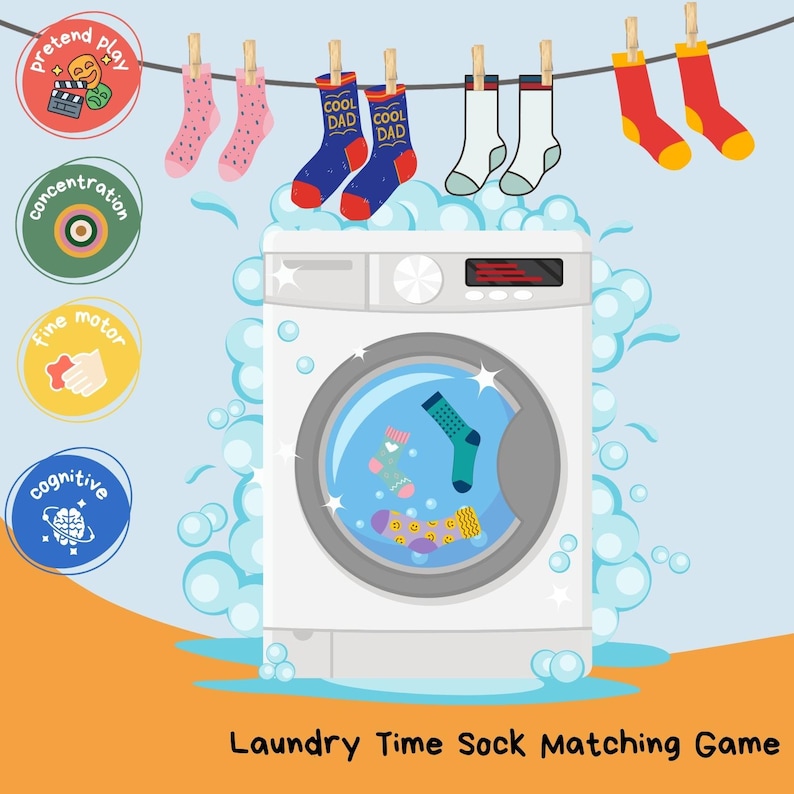 Pretend Laundry Day Game Printable | Sock Matching Activity | Toddler ...
