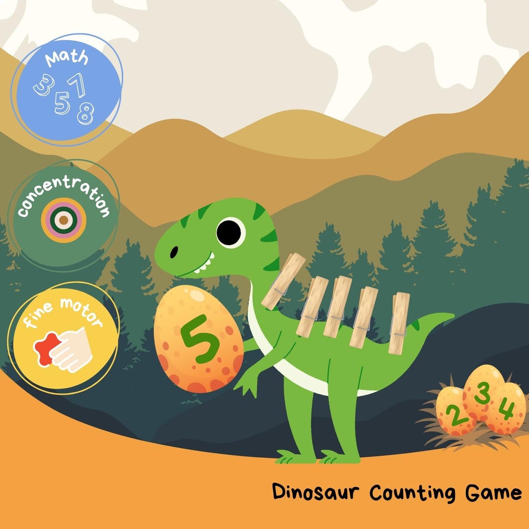Dinosaur Math Game Printable | Counting 1–10 Activity for Kids | Fine ...