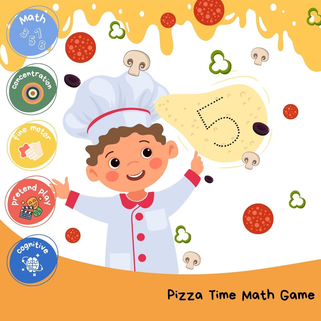 Pizza Math Game Printable: Counting & Number Tracing Activity (digital ...