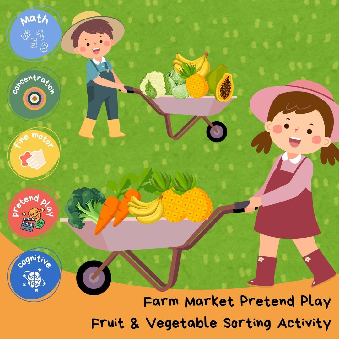 Farm Market Pretend Play: Printable Fruit & Veggie Sorting Game (PDF ...