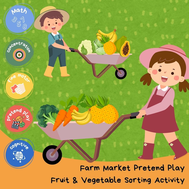 Farm Market Pretend Play: Printable Fruit & Veggie Sorting Game (PDF ...