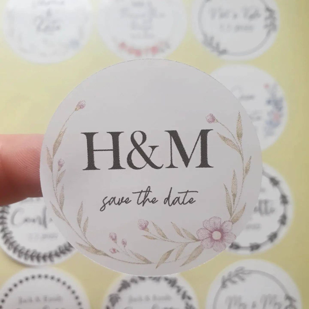 Personalised Wedding Stickers, Floral Invitation Stickers, Save the ...