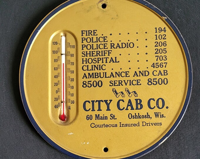 VERY RARE Vintage City Cab Co. Tin Lithograph Advertising Thermometer ...