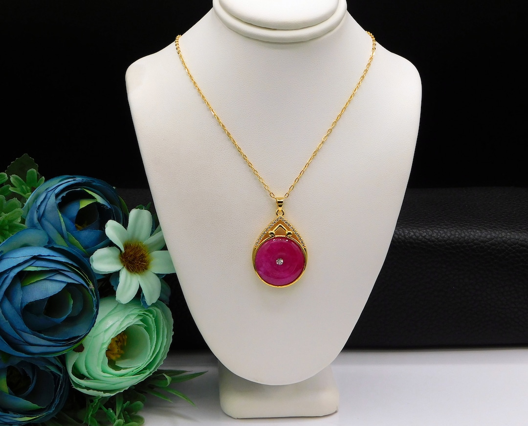 Pink Jade Necklace, Jade Circle Pendant, Jade Jewelry Gift, Disc ...