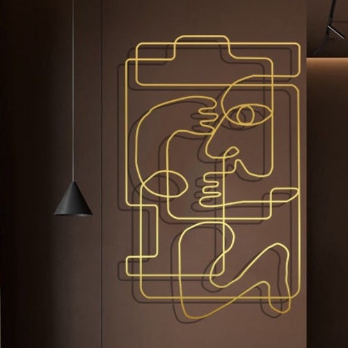 Abstract One Line Drawing Face Metal Wall Art Modern Line - Etsy