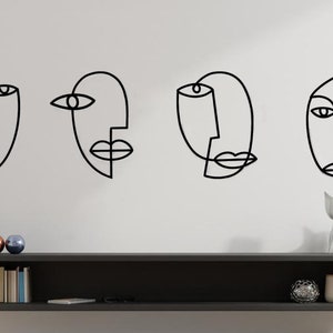 Abstract One Line Drawing Face Metal Wall Art, Modern Line Wire Art ...