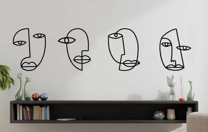 One Line Drawing Abstract Face Wall Art Single Line Metal - Etsy