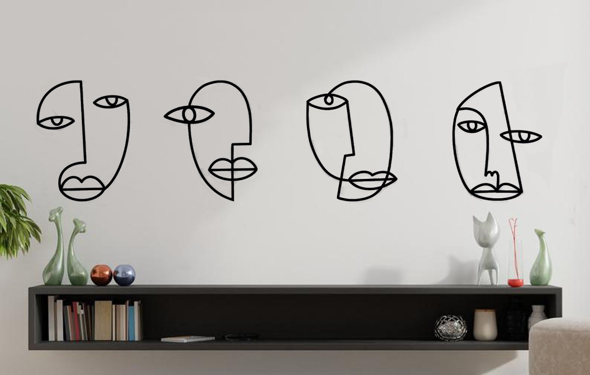 Abstract One Line Drawing Face Metal Wall Art Modern Line - Etsy