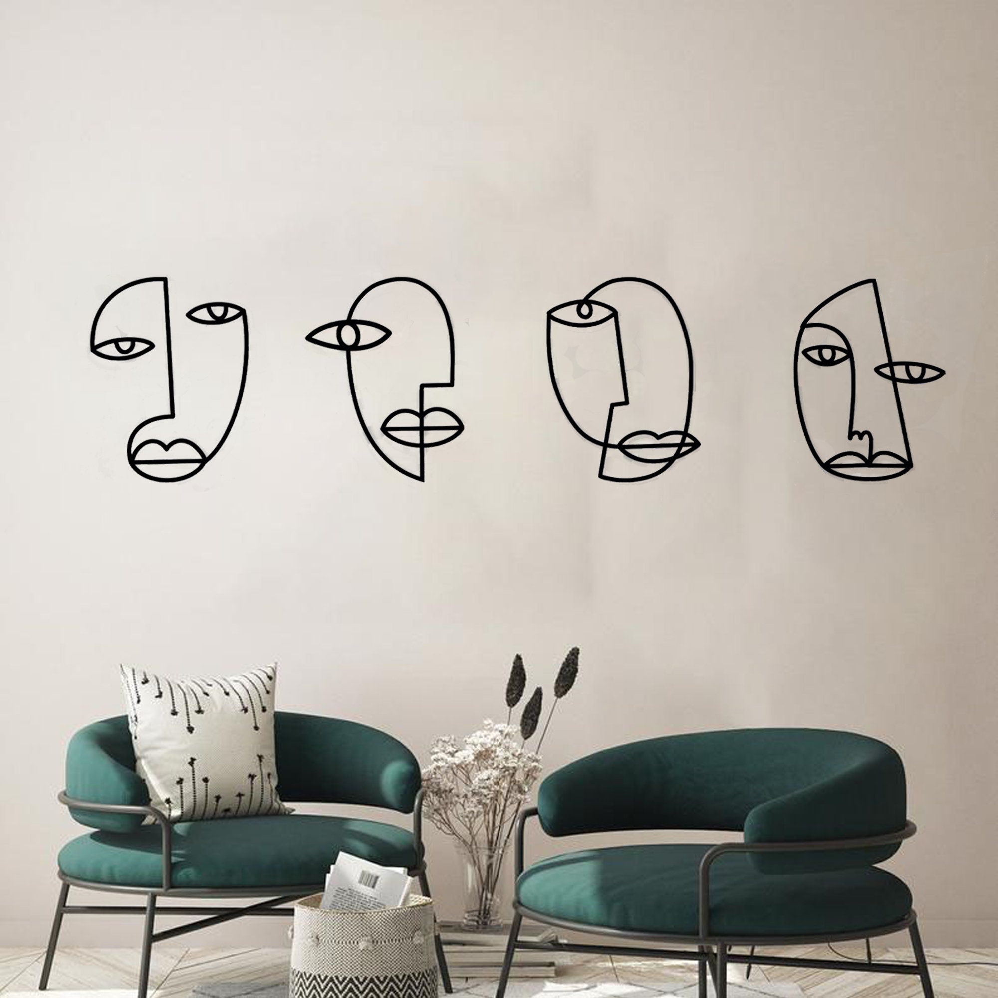 One Line Drawing Abstract Face Wall Art Single Line Metal - Etsy