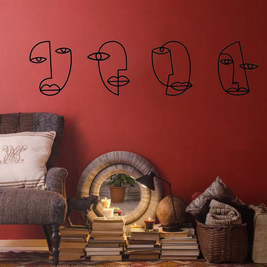 One Line Drawing Abstract Face Wall Art Single Line Metal - Etsy