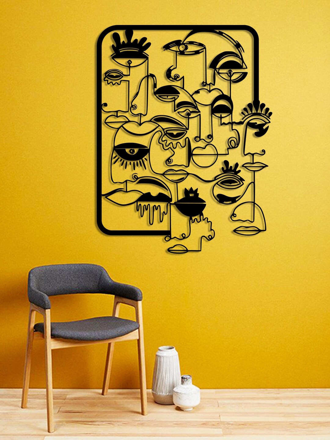 Faceless Portrait Gold Metal Wall Art, Weird Face Surrealism Art ...