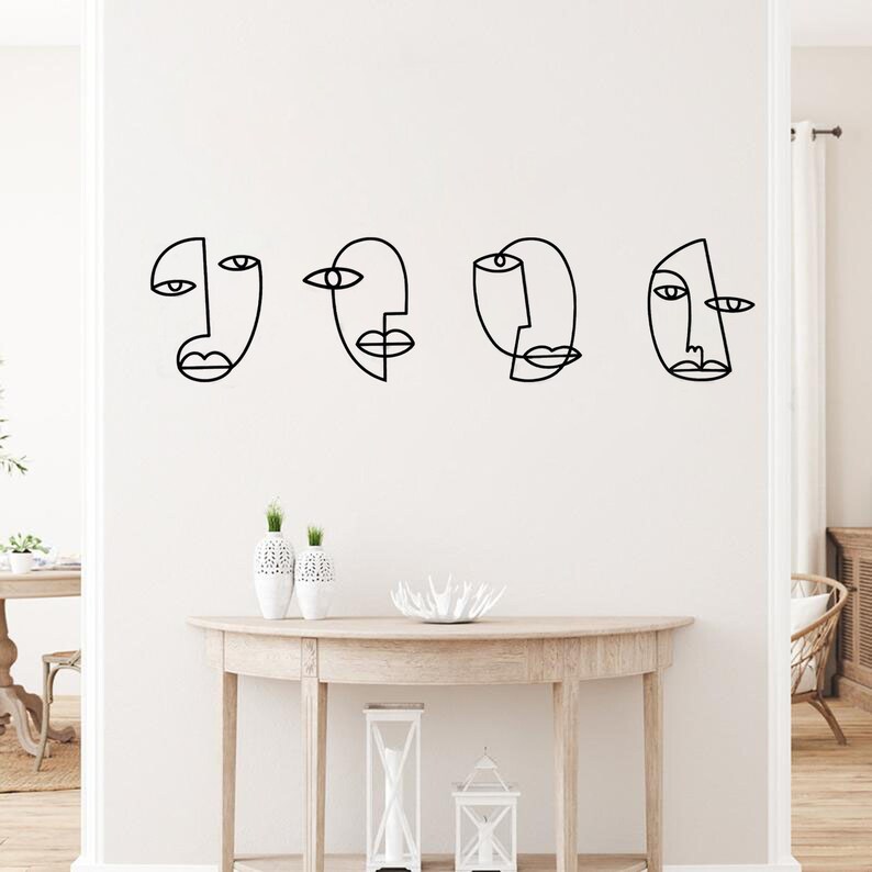 Abstract One Line Drawing Face Metal Wall Art Modern Line - Etsy