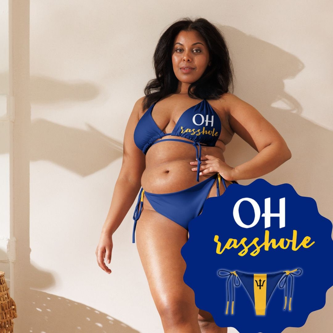 Oh Rasshole, Barbados String Bikini, Plus Size Swimwear, Blue Swimsuit, Trident, Bajan Clothing ...