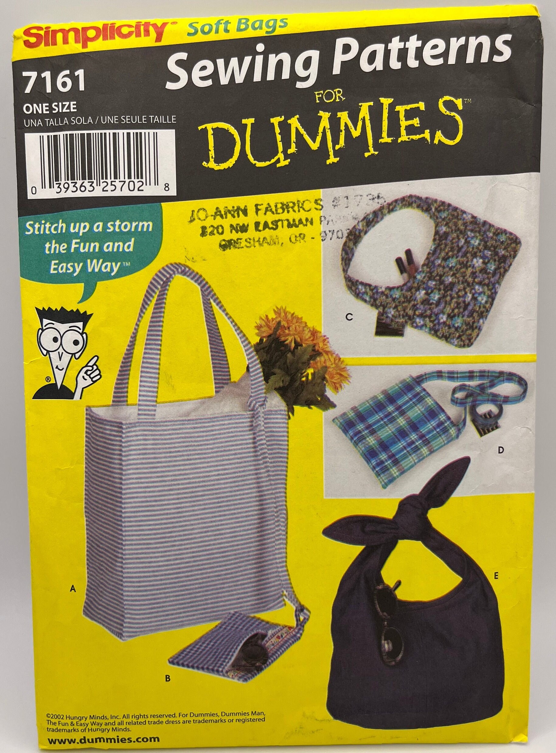 Sewing Patterns for Dummies 7161 OS Bags in Four Styles CUT - Etsy