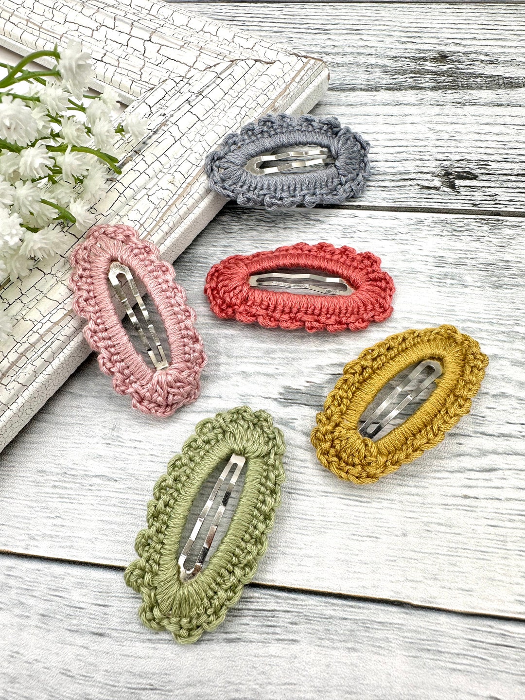 5 Pcs,crochet Snap Clips,colored Snap Clips,toddler Snap Clip,girl Snap ...