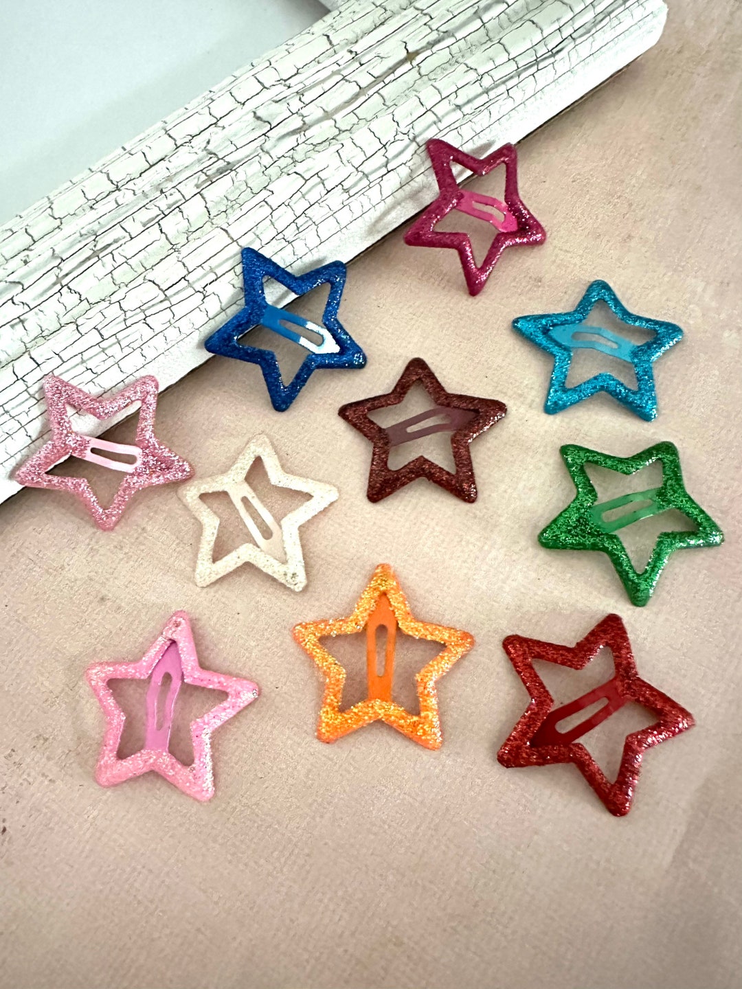20 Pcs,star Snap Clips,colored Snap Clips,glitter Hair Clips,girl Snap ...