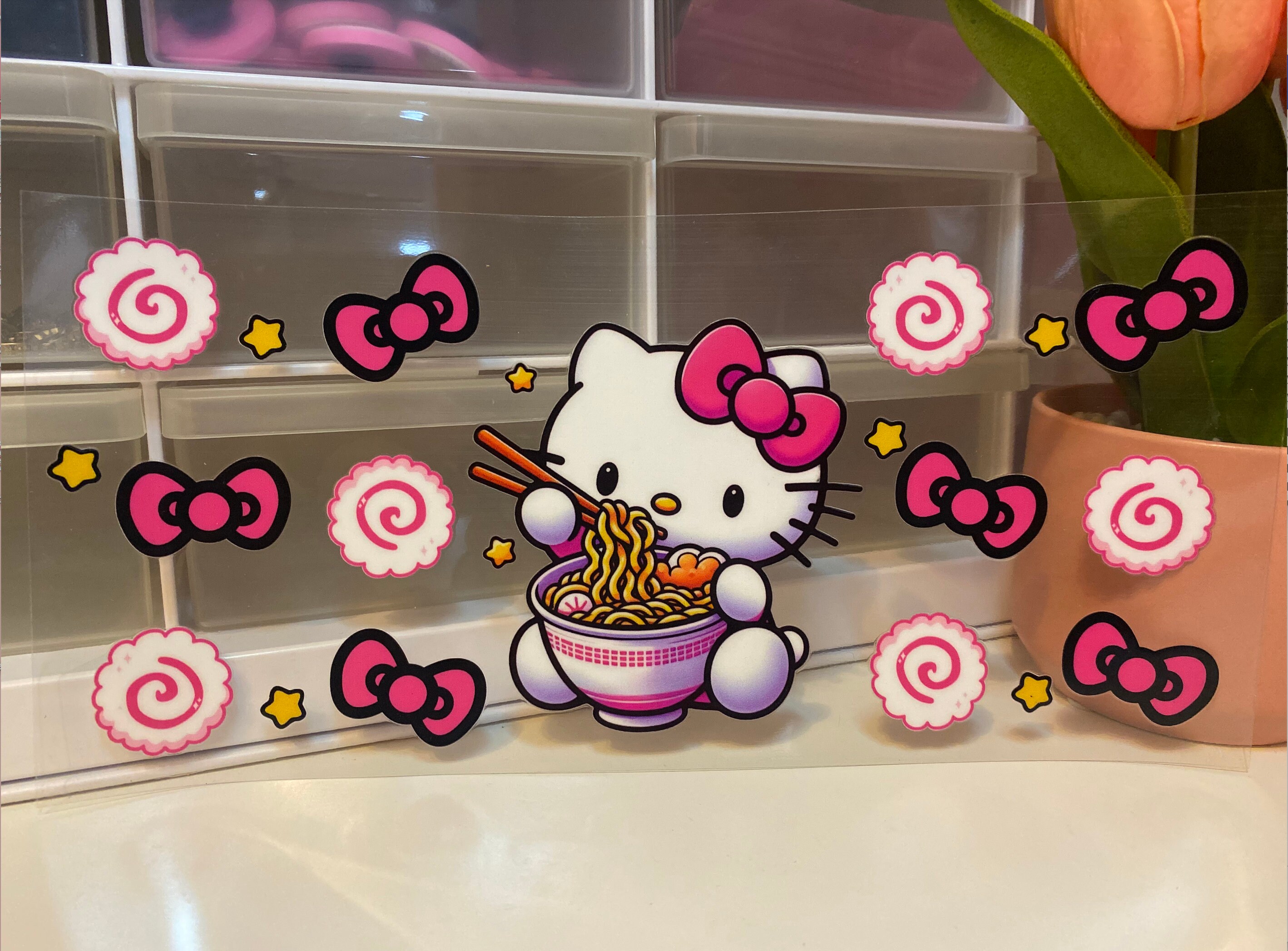 Kawaii Kitty Noodle Ramen UV DTF 16oz Uv Dtf Glass Cup Wrap Ready to ...