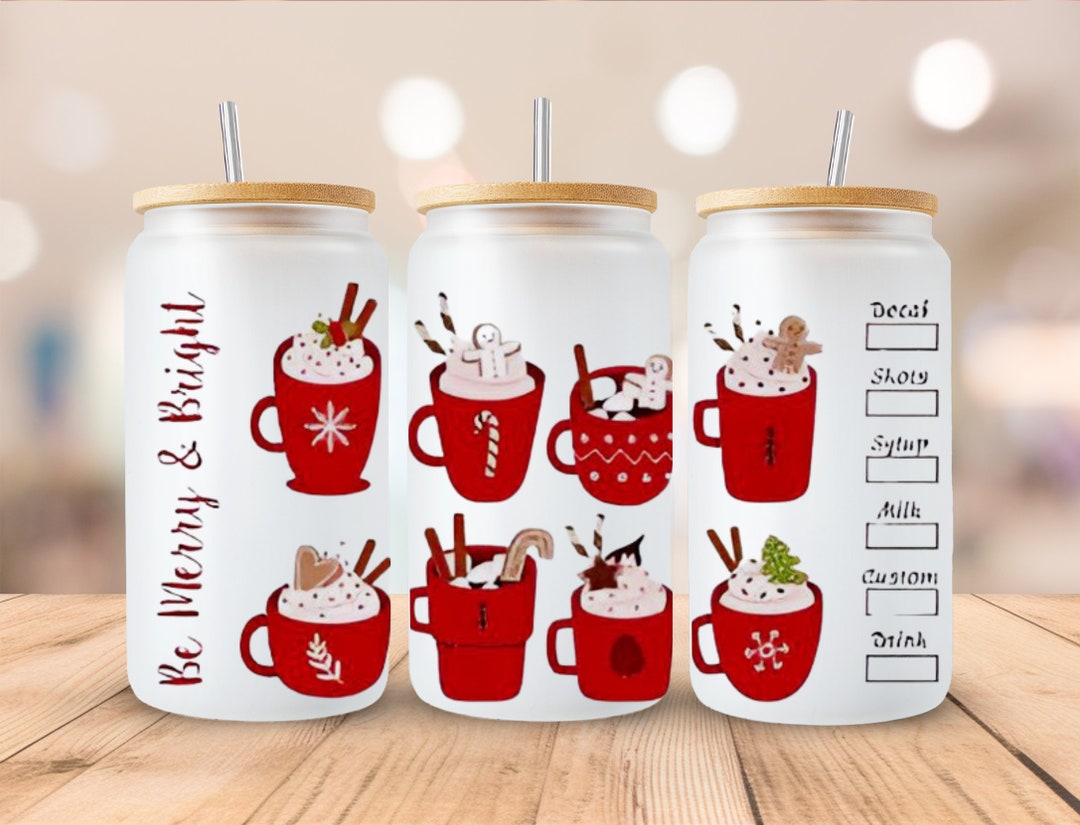 16 Oz Frosted Christmas Glass Cups - Etsy