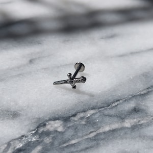 Tiny Sword Flat Back Piercing / Screw on Stud / Blood Drop / Tragus ...