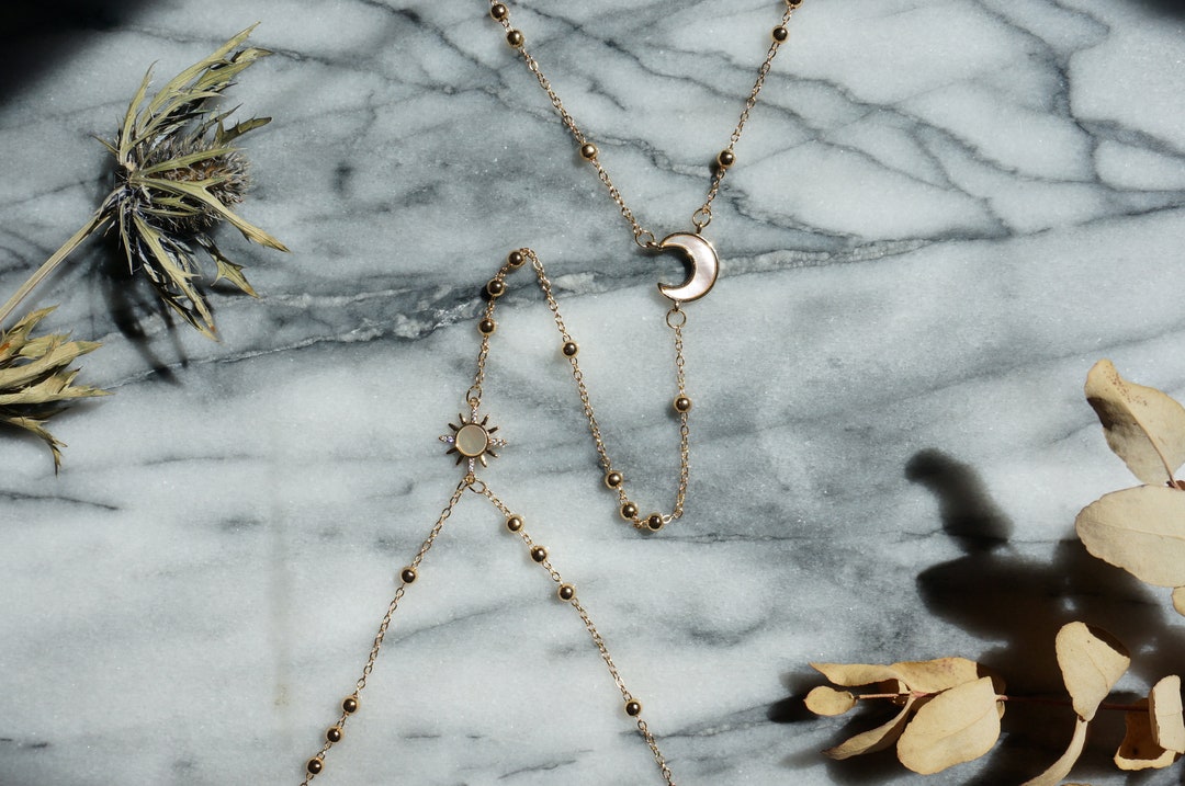 Moon and Sun 18k Gold / Silver Plated Body Chain / Festival Body Chain ...