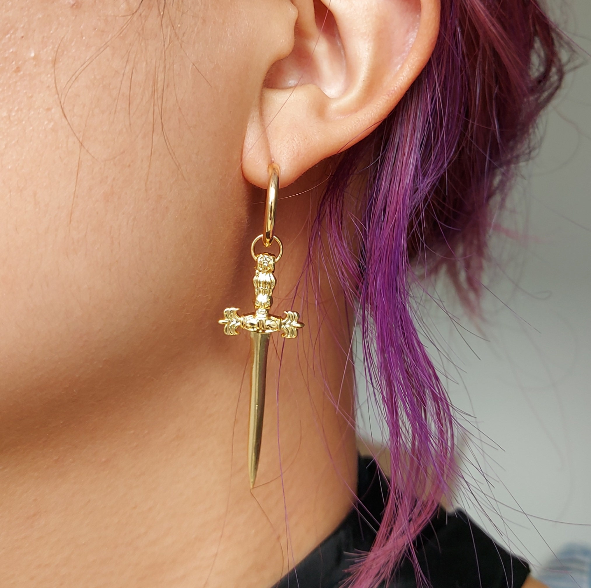 Ace of Swords Antique Dagger SINGLE Huggie Hoop Earring / - Etsy