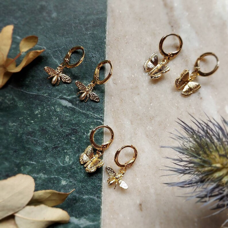 BUMBLE Gold Bee/butterfly Mix & Match Mini Hoop/huggie Earrings - Etsy