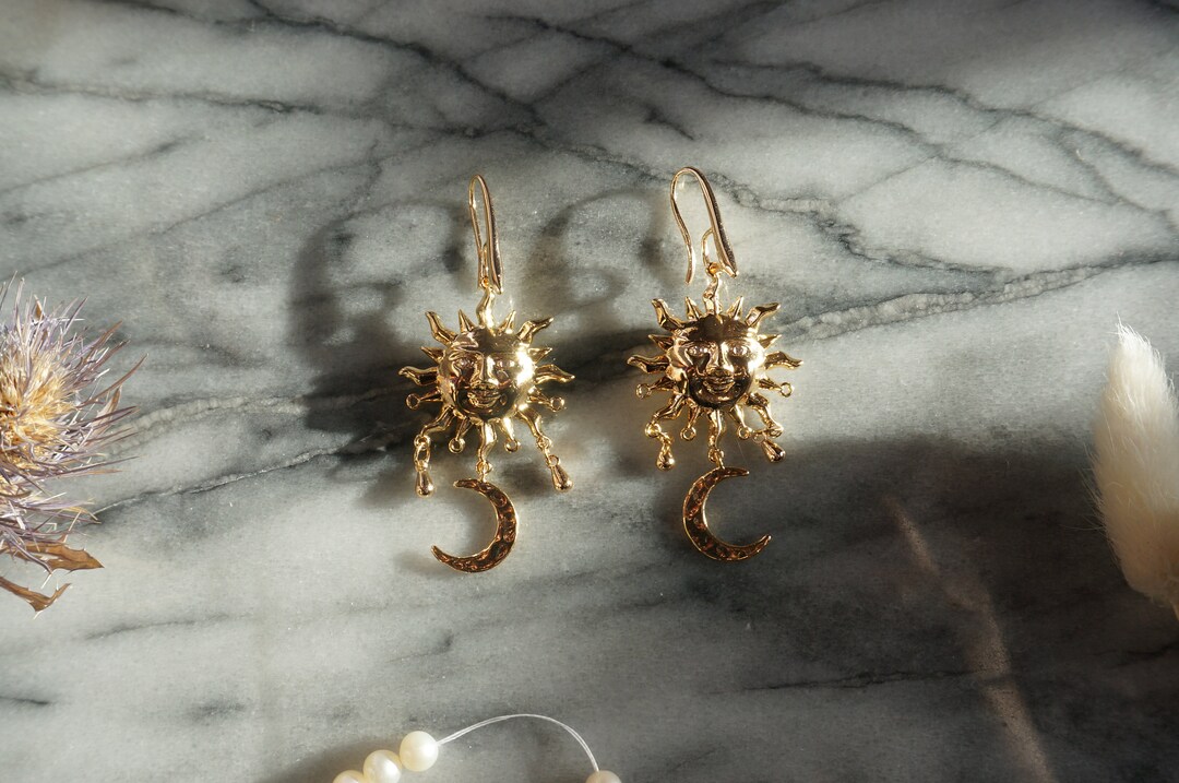 SUNNIVA Gold Sun and Moon Earrings - Etsy