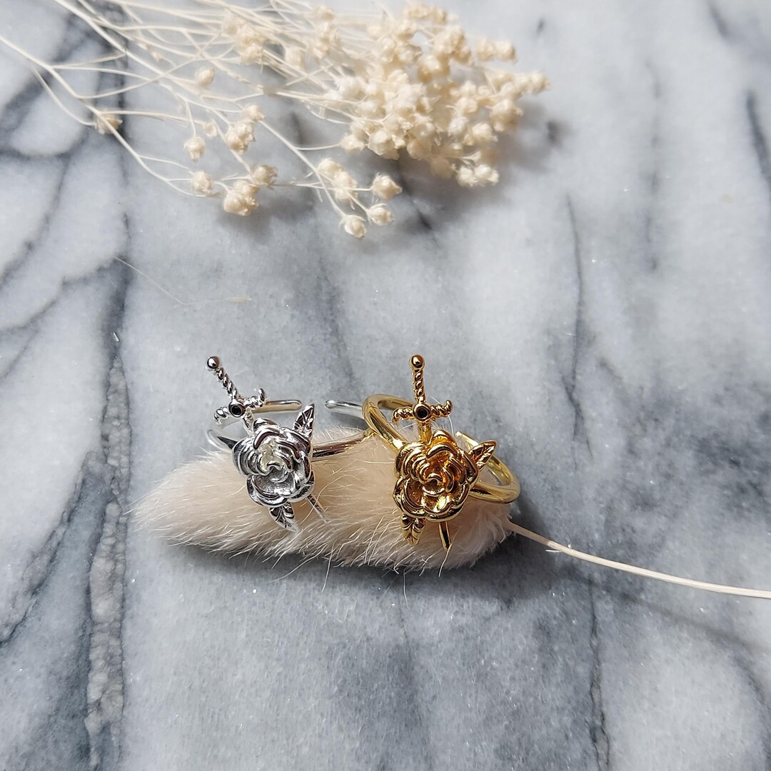ALUCARD Rose and Sword Silver / Gold Adjustable Ring - Etsy
