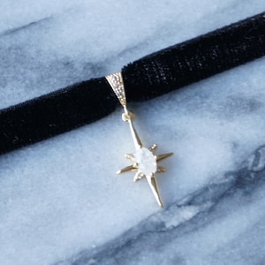 North Star Moonstone and Black / Deep Blue Stretch Velvet Choker/ Black ...