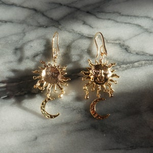 SUNNIVA Gold Sun and Moon Earrings - Etsy