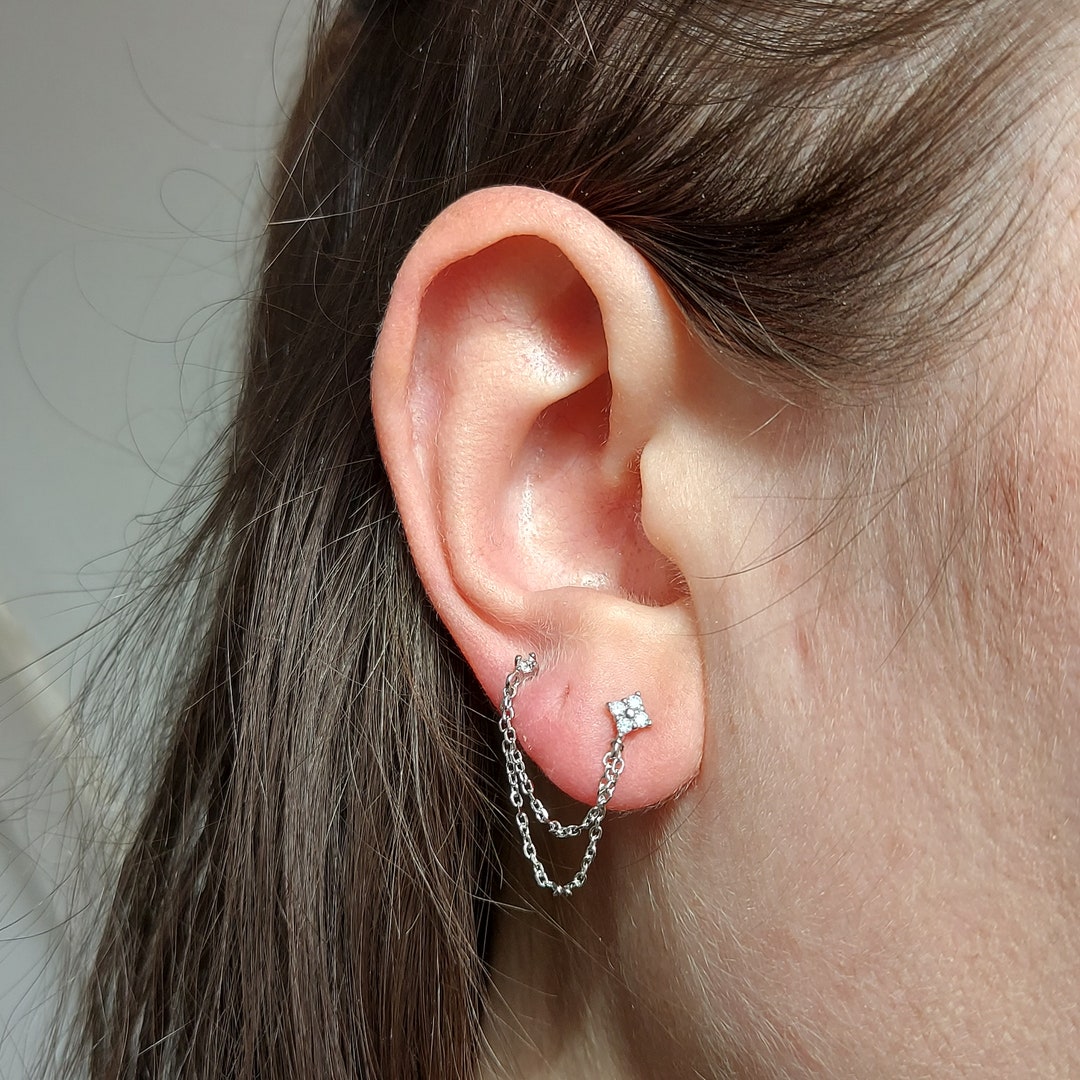 GALILEO Double Star Chain Earrings / Connector Chain /chain Linked ...